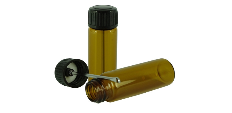 XL large snuff snorter spoon in brown glass bottle